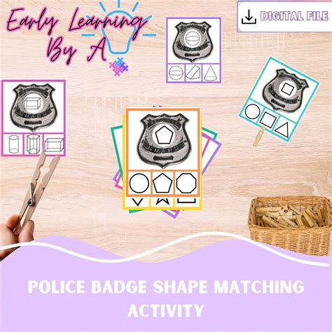 Police Badge Shape Matching Printable Clip And Match Learning