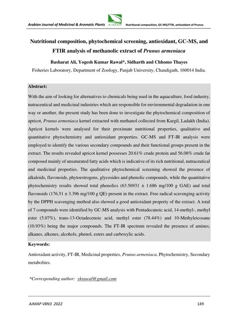 Pdf Nutritional Composition Phytochemical Screening Antioxidant Gc Ms And Ftir Analysis Of