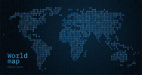 Blue World Map Shown In Binary Code Pattern Green Matrix Numbers Zero One Stock Illustration