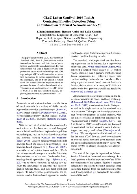 Pdf Clac Lab At Semeval 2019 Task 3 Contextual Emotion Detection Using A Combination Of