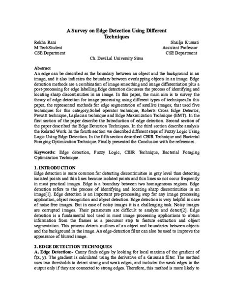Pdf A Survey On Edge Detection Using Different Techniques