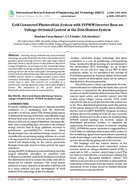 pdf grid connected photovoltaic system with svpwm inverter base on