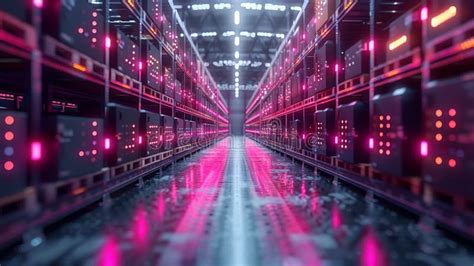 futuristic data center with glowing led lights and high tech servers