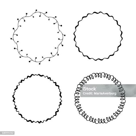 손으로 그린 둥근 프레임의 벡터 세트입니다 벡터 격리 된 그림입니다 코너 타일과 끝이 있는 브러시는 Ep에 포함되어 있습니다 가리비에 대한 스톡 벡터 아트 및 기타 이미지