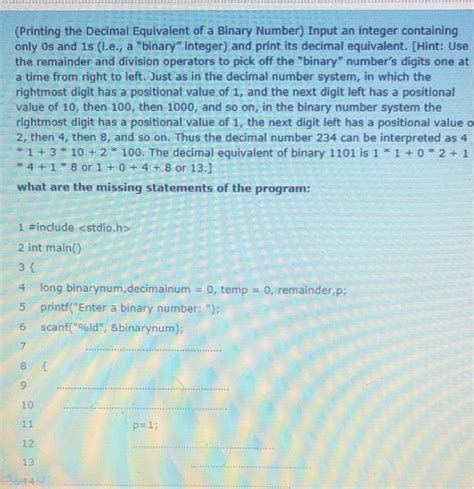 Solved Printing The Decimal Equivalent Of A Binary Number Chegg