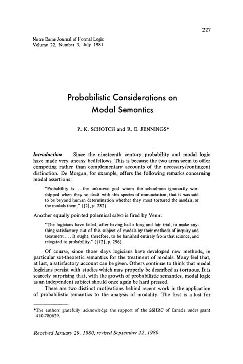 PDF Probabilistic Considerations On Modal Semantics