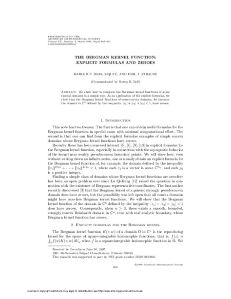 Pdf The Bergman Kernel Function Explicit Formulas And Zeroes