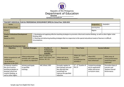 Ippd Template Republic Of The Philippines Department Of Education