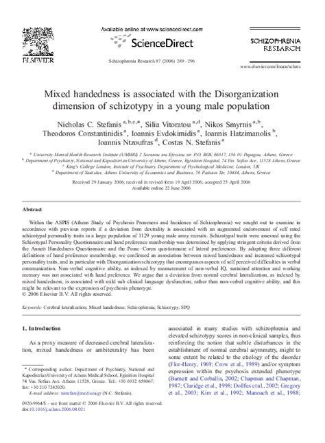Pdf Mixed Handedness Is Associated With The Disorganization Dimension
