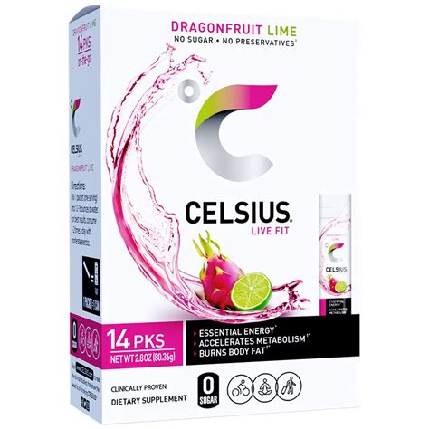 Celsius On The Go Powder Stick Packets Dragon Fruit Lime Walgreens