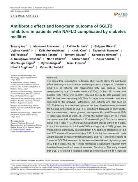 Pdf Antifibrotic Effect And Long‐term Outcome Of Sglt 2 Inhibitors In Patients With Nafld