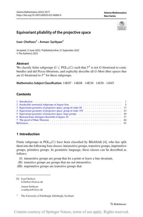 pdf equivariant pliability of the projective space
