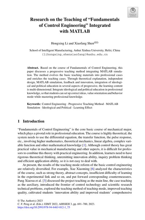 Pdf Research On The Teaching Of Fundamentals Of Control Engineering