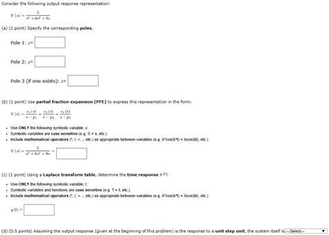 solved consider the following output response representation 5ys sg