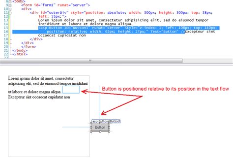 absolute and relative positioning in visual web developer 2008 designer