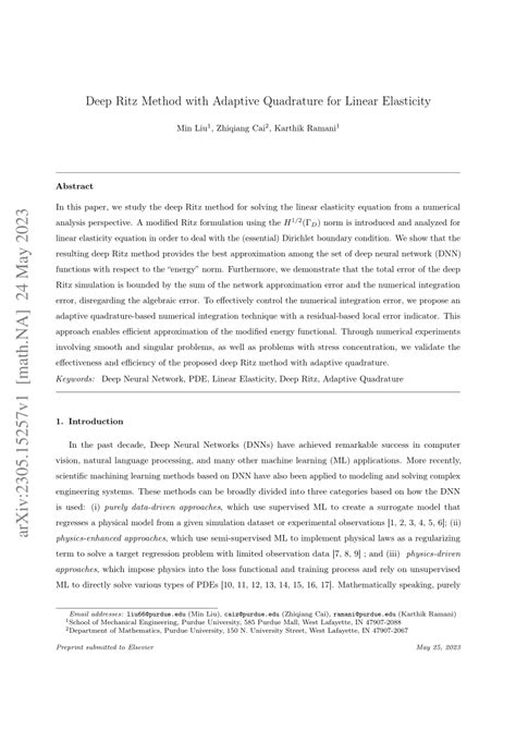 Pdf Deep Ritz Method With Adaptive Quadrature For Linear Elasticity