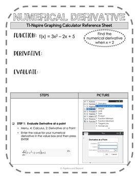 Numerical Derivative TI Nspire Graphing Calculator Reference Sheet