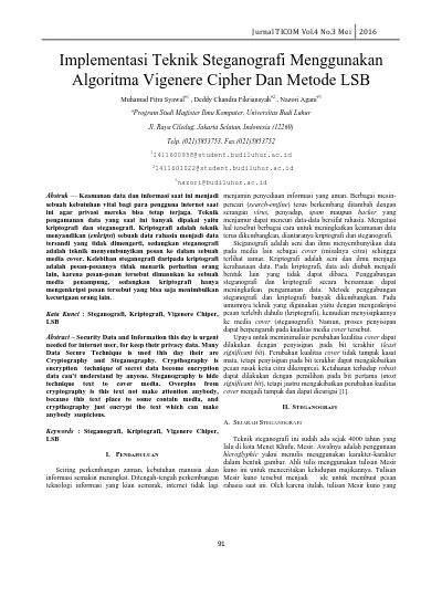 Implementasi Teknik Steganografi Menggunakan Algoritma Vigenere Cipher