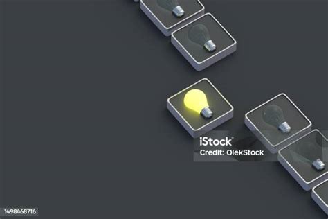 창조적 인 시작 버튼에 빛나는 전구 인공지능 혁신적인 돌파구 옳은 결론 새로운 발명품 성공적인 투자 유망한 발견 3d 렌더링 3차원 형태에 대한 스톡 사진 및 기타 이미지