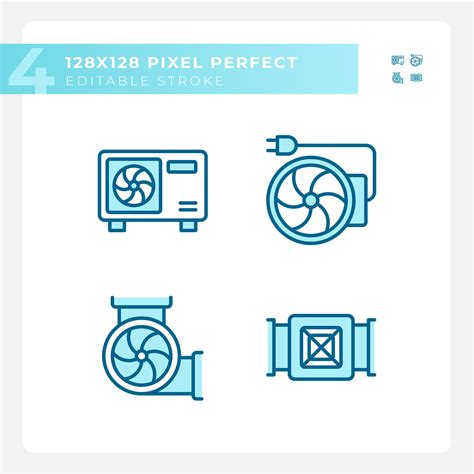 Hvac Equipment Light Blue Icons Air Condition Building Construction Temperature Control