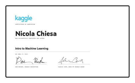 Nicola Chiesa Completed The Intro To Machine Learning Course On Kaggle
