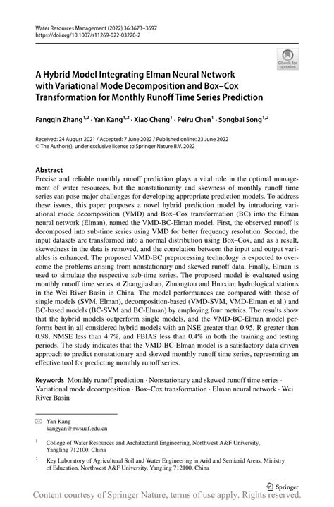 A Hybrid Model Integrating Elman Neural Network With Variational Mode Decomposition And Box Cox