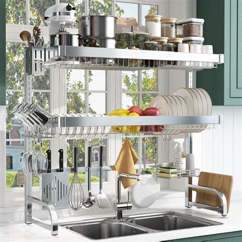 3 Tier Extra Large Stainless Steel Expandable Over The Sink Dish