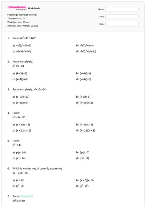 50 Factoring Worksheets For Class 8 On Wayground Free And Printable