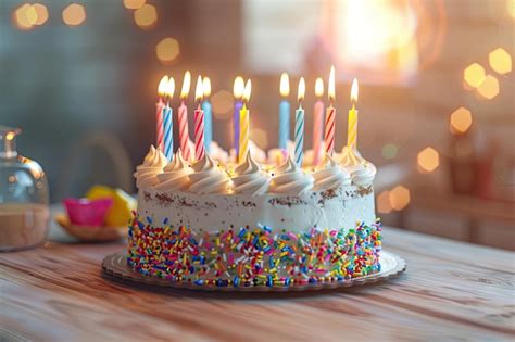 Premium Photo Birthday Cake With Colorful Candles Birthday Cake With