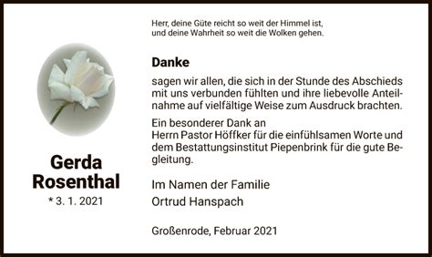 Traueranzeigen Von Gerda Rosenthal Trauer Hna De