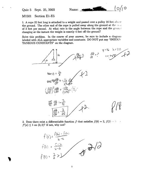 calculus i quiz 5 solutions fall 2003 math 1501 docsity