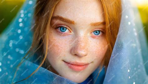 Closeup Of Young Girl With Blue Eyes Generative Ai Premium Ai
