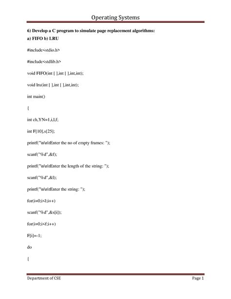 Bcs303 Os Lab Program 6 Develop A C Program To Simulate Page