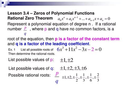 PPT Lesson Zeros Of Polynomial Functions Rational Zero Theorem PowerPoint Presentation