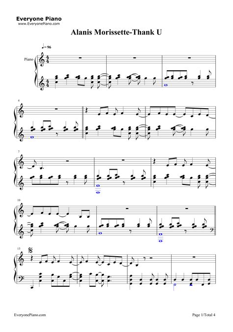 Thank U Alanis Morissette五线谱预览1 钢琴谱文件（五线谱、双手简谱、数字谱、midi、pdf）免费下载