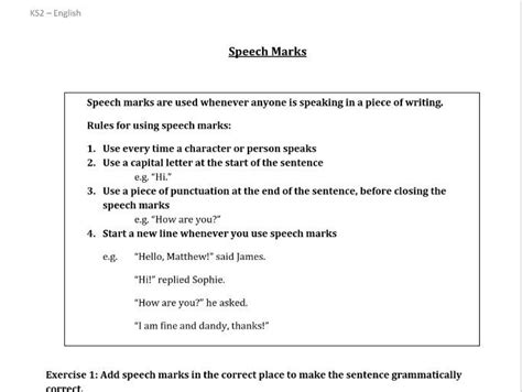 Ks2 Speech Mark Worksheet Teaching Resources