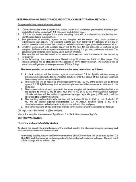 Cyanide Determination By Rhodanine Indicator Titration Method Pdf
