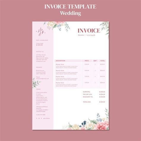 Wedding Celebration Invoice Template Free Psd