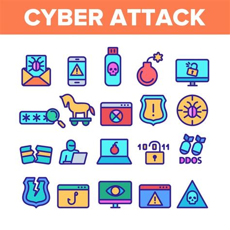 Premium Vector Cyber Attack Elements Icons Set