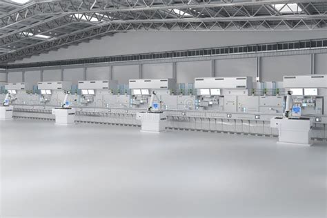 Automation Industry Concept With Robot Assembly Line In Factory Stock Illustration