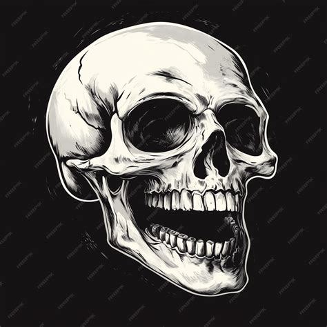 Grinning Skull On A Dark Background Representing Death Horror And The
