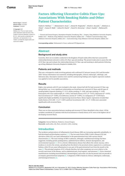 Pdf Factors Affecting Ulcerative Colitis Flare Ups Associations With Smoking Habits And Other