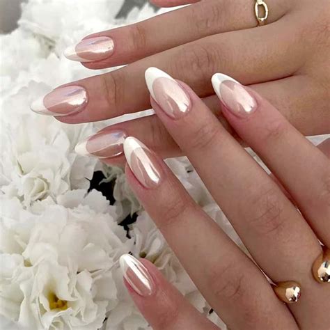 French Manicure Shining Fake Nails French Nail Tips New False Nails