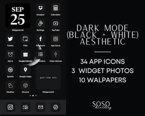 Black App Icons Dark Mode IOS IOS Widget Cover Etsy