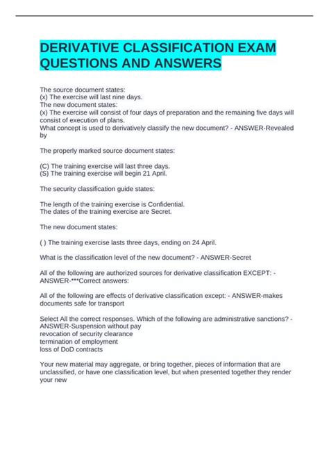 Derivative Classification Exam Questions And Answers Derivative Classification Stuvia Us