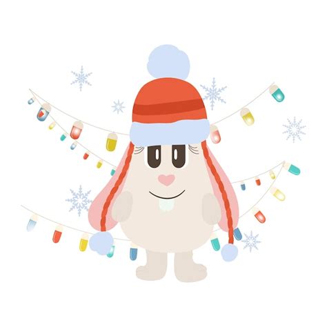 모자에 귀여운 토끼입니다 자유형 그리기 프리미엄 벡터