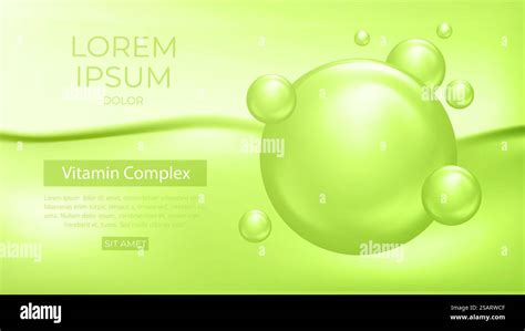Vitamin Complex Vector Banner Green Background With 3d Bubbles Advertisement Template For