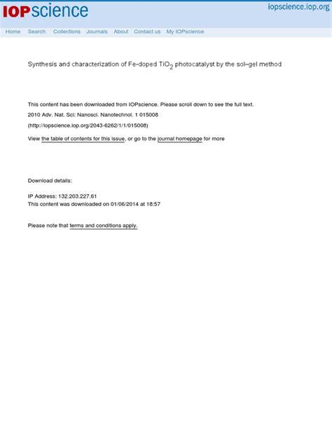 Synthesis And Characterization Of Fe Doped Tio2 Photocatalyst By The