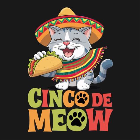 A Cheerful Cartoon Cat Wearing A Sombrero And Colorful Poncho Is