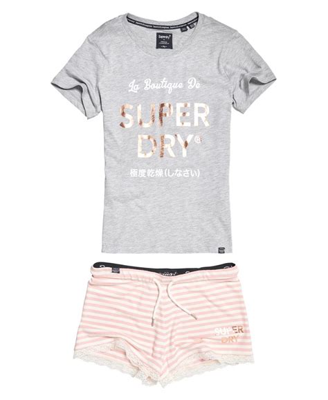 Womens Emma Lace Loungewear Set In Pebble Grey Marl Superdry Uk